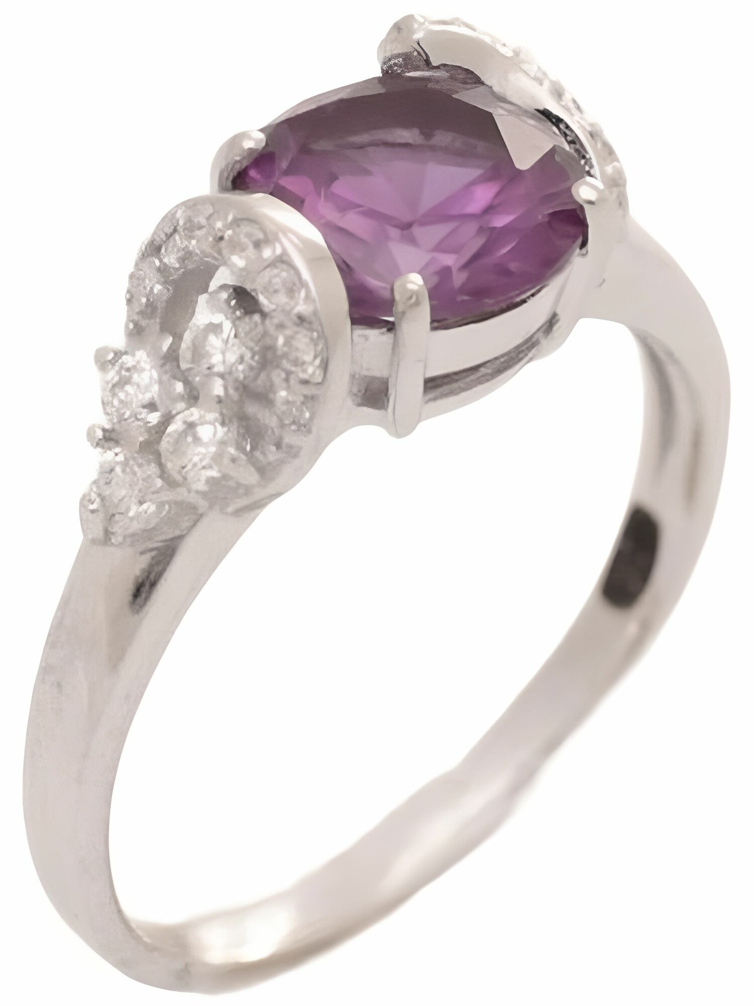 Кольцо тонкое, серебро, 925 проба, родирование, александрит синтетический, фианит