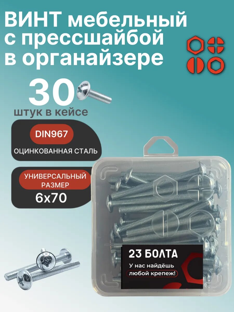 Винт с прессшайбой 6х70 DIN967 в органайзере, 30 шт