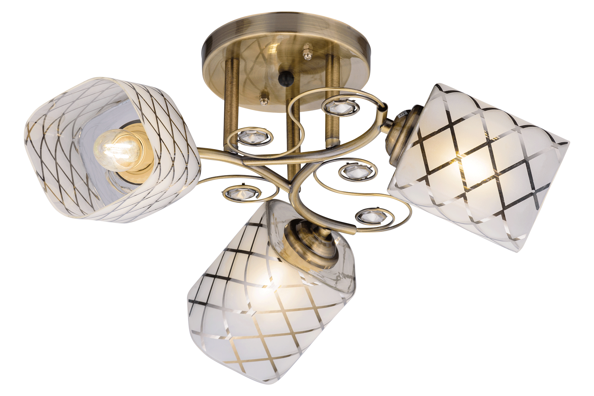 Люстра потолочная Престиж в цвете бронза с белыми матовыми плафонами на 3 лампы E27