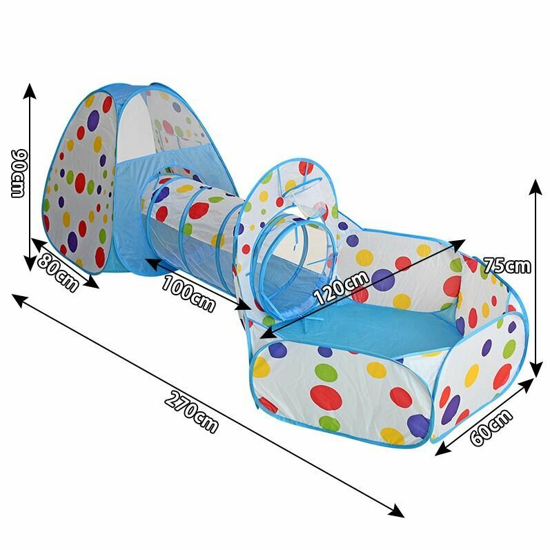 Детские палатки, крытые игровые домики, туннели для ползания и баскетбольные площадки (без мячей).