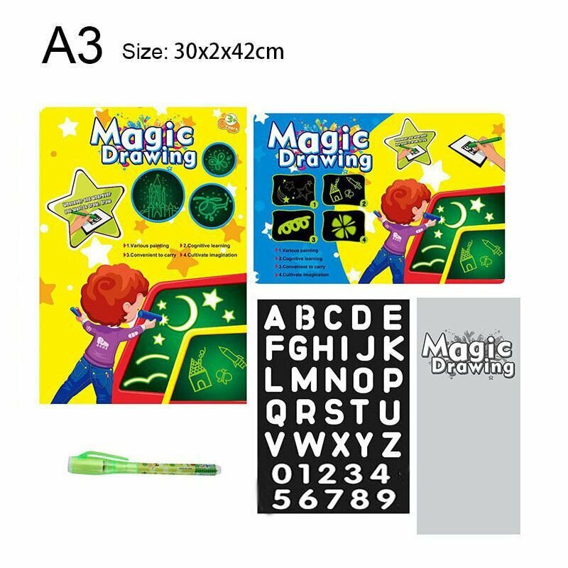 Доска для рисования creative magic a3 с люминесцентной ручкой, желтый, 43x30 см