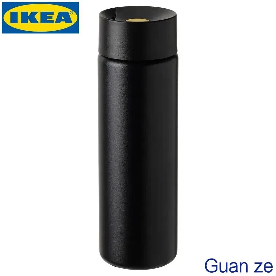 Термокружка IKEA 0.4 л черная из нержавеющей стали с крышкой-чашкой для напитков