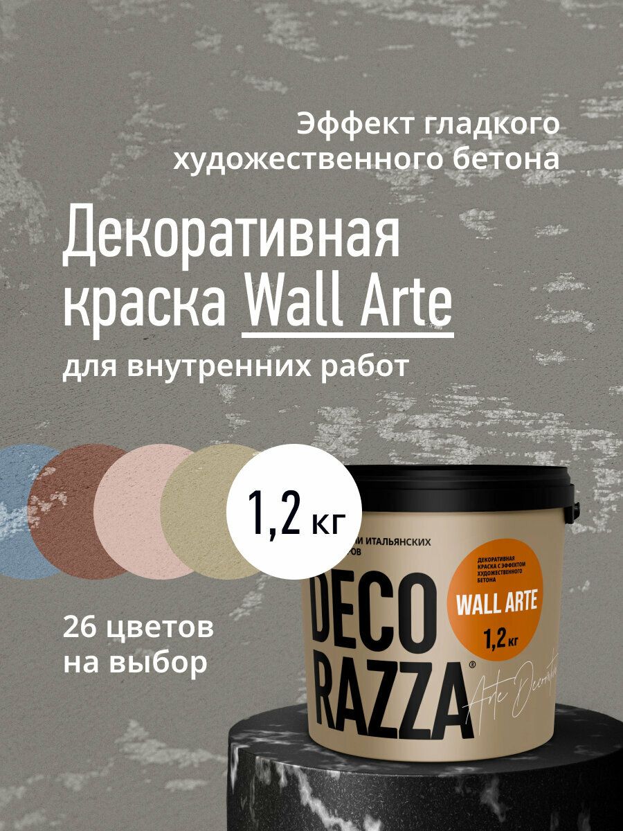 Декоративная краска с эффектом гладкого художественного бетона Decorazza Wall Arte, серый, 1,2 кг