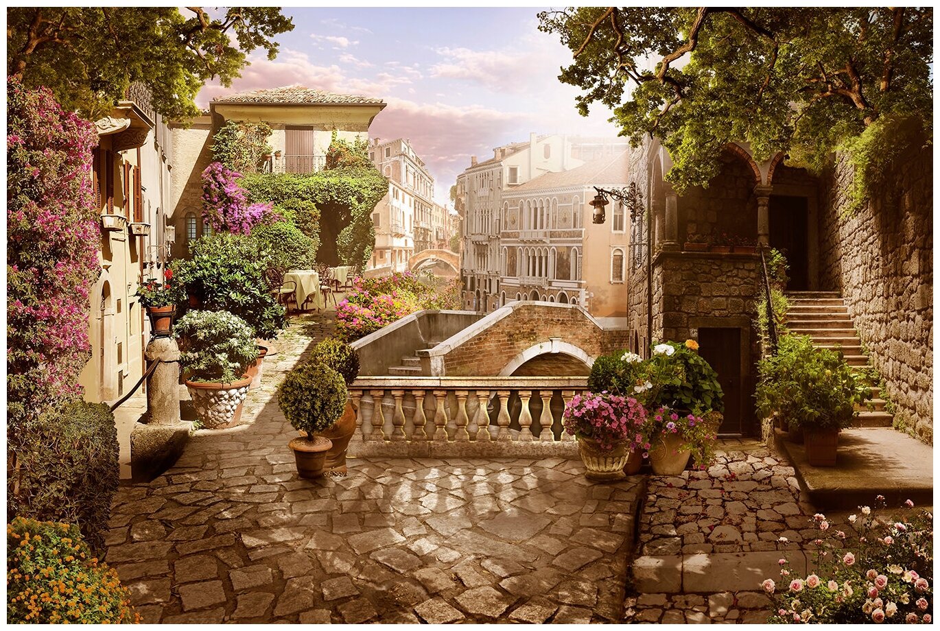 Фотообои Уютная стена "Во двориках Италии" 410х270 см Виниловые Бесшовные (единым полотном)