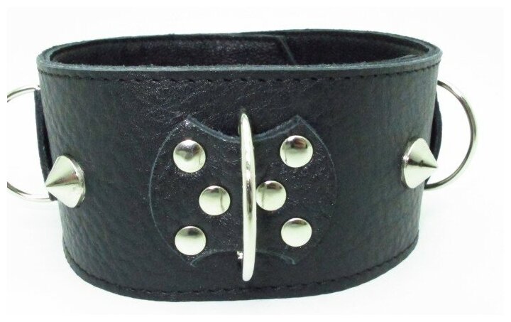 Черный кожаный ошейник с короткими шипами, БДСМ Арсенал, натуральная кожа, черный