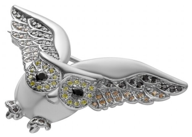 Брошь, серебро, 925 проба, родирование, фианит