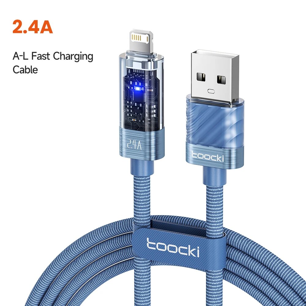 Toocki USB кабель для iPhone, 2.4A, 2m, Синий