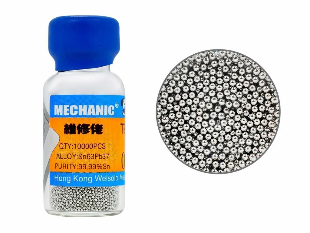 Шарики для пайки (реболлинга) BGA микросхем Mechanic Sn63Pb37 (0.3 мм, 10 000 шт.)
