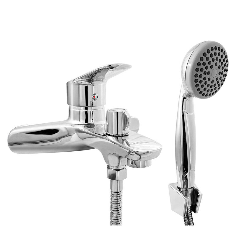 Смеситель для ванны с коротким литым изливом, переключатель кнопочный, комплект, одноручный. Г30, Славен