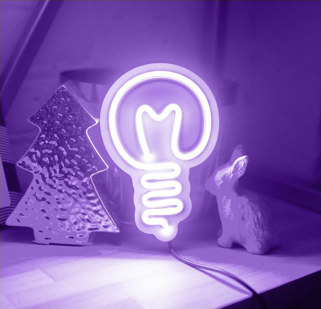 Неоновый USB ночник Elmarto Лампочка, 17х10 см, фиолетовый