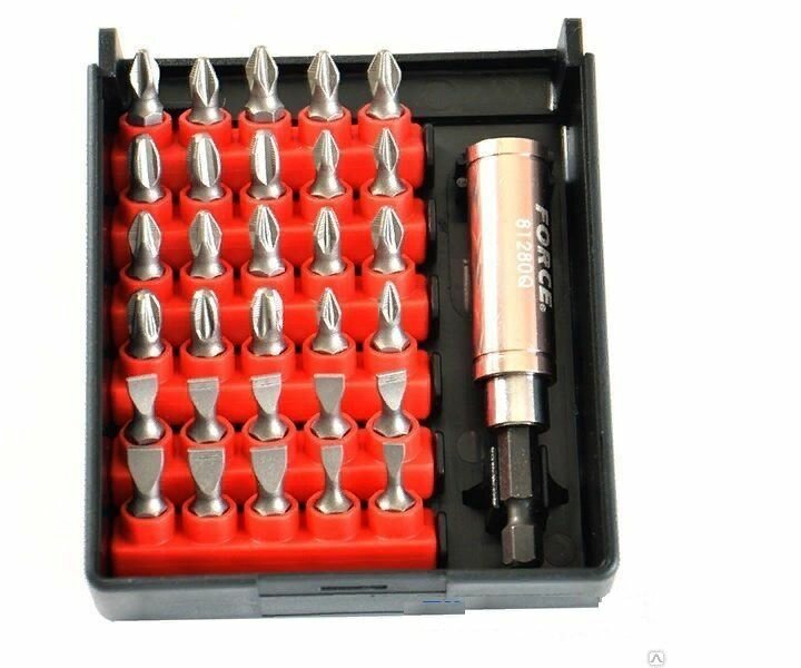 Набор бит PH, PZ, SL с магнитным держателем в мини кейсе, 31 предмет FORCE 2314B