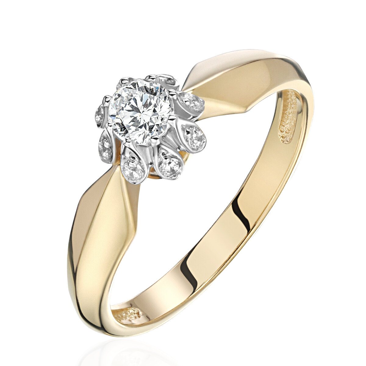 Кольцо, желтое золото, 585 проба, родирование, фианит