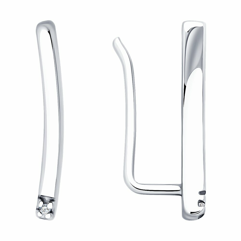 Серьги, серебро, 925 проба, родирование, бриллиант