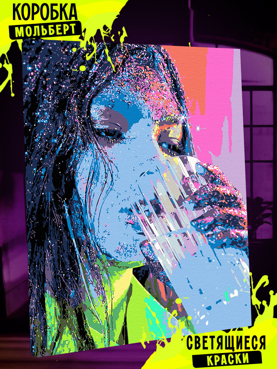 Картина по номерам светящаяся в темноте Портрет Цветной девушки / portrait of a colored girl холст на подрамнике 40*50