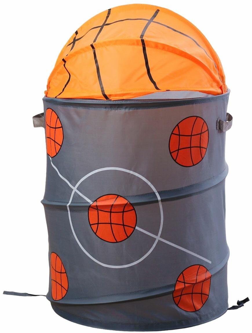 Корзина складная для игрушек "Баскетбол", контейнер с ручками и крышкой, ящик для хранения детских вещей и мелочей, 38х45 см