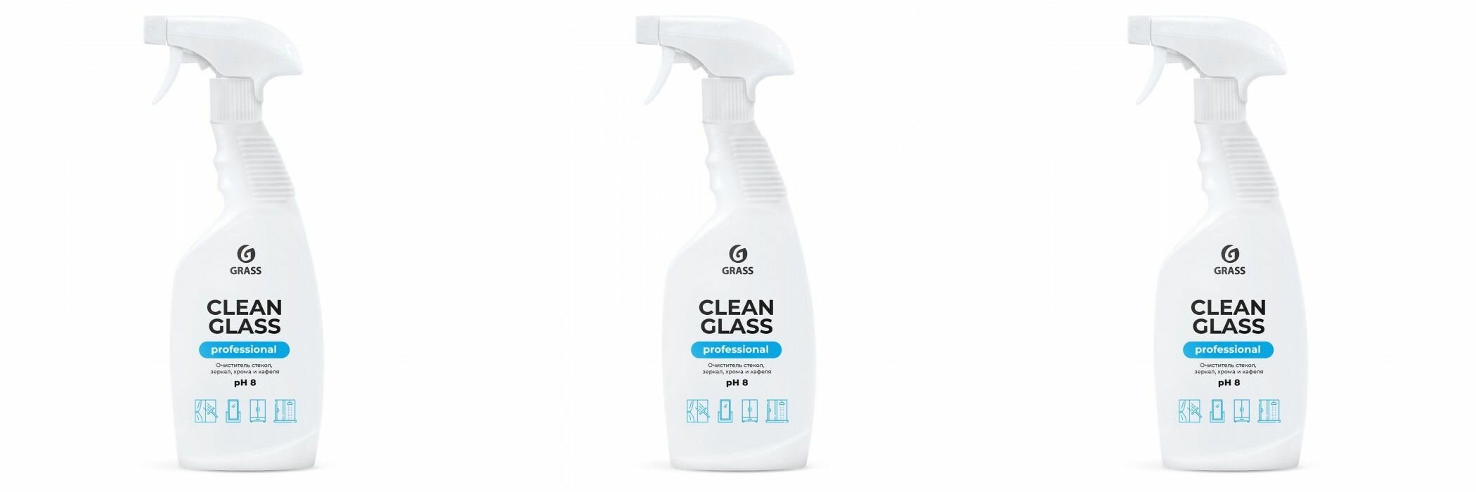 Очиститель стекол и зеркал Grass Clean Glass Professional, 600 мл, 3 шт