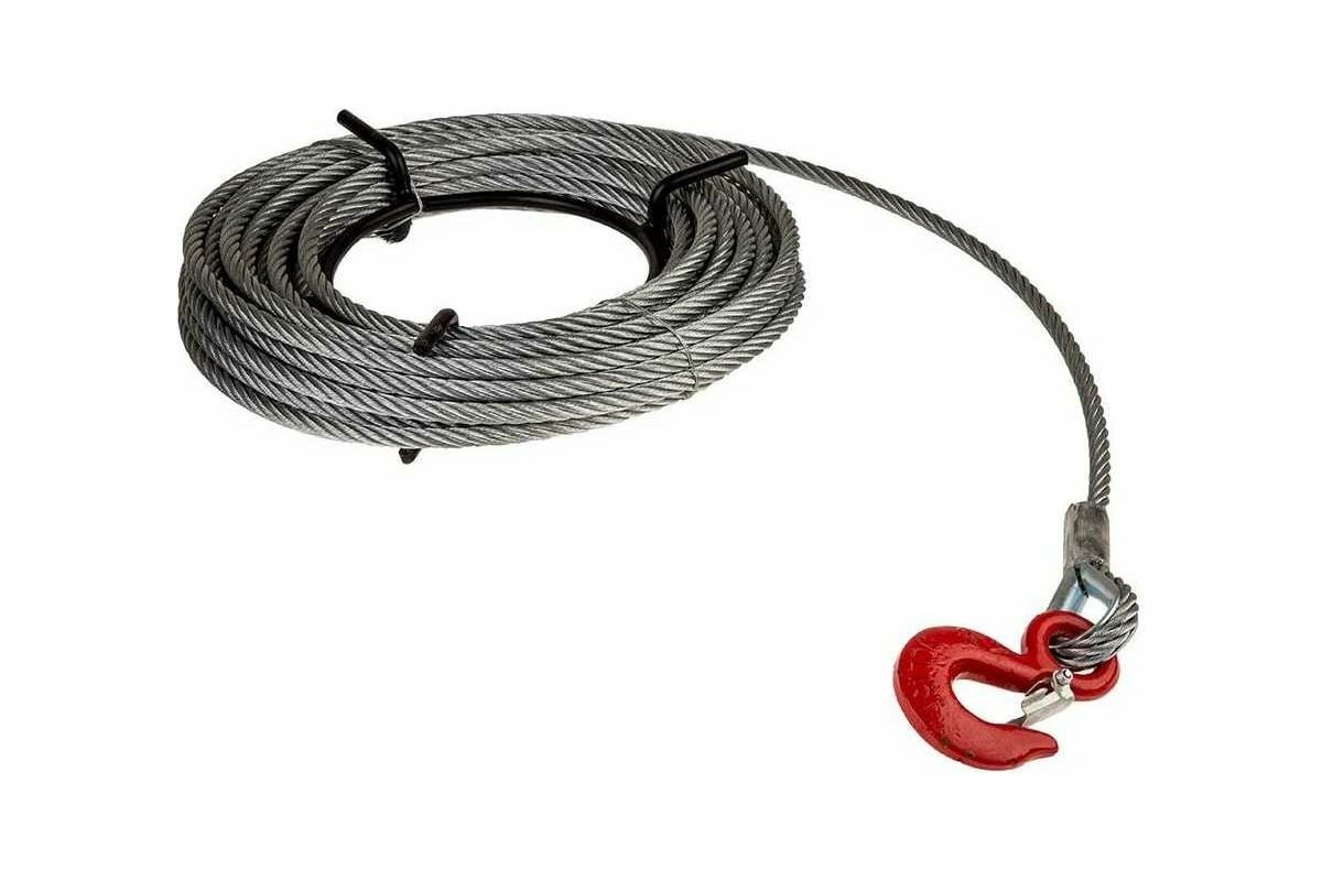 OCALIFT Трос стальной канат нерж для лебёдки г/п 500кг 6 мм длина 12 м с крюком tros6zk12m