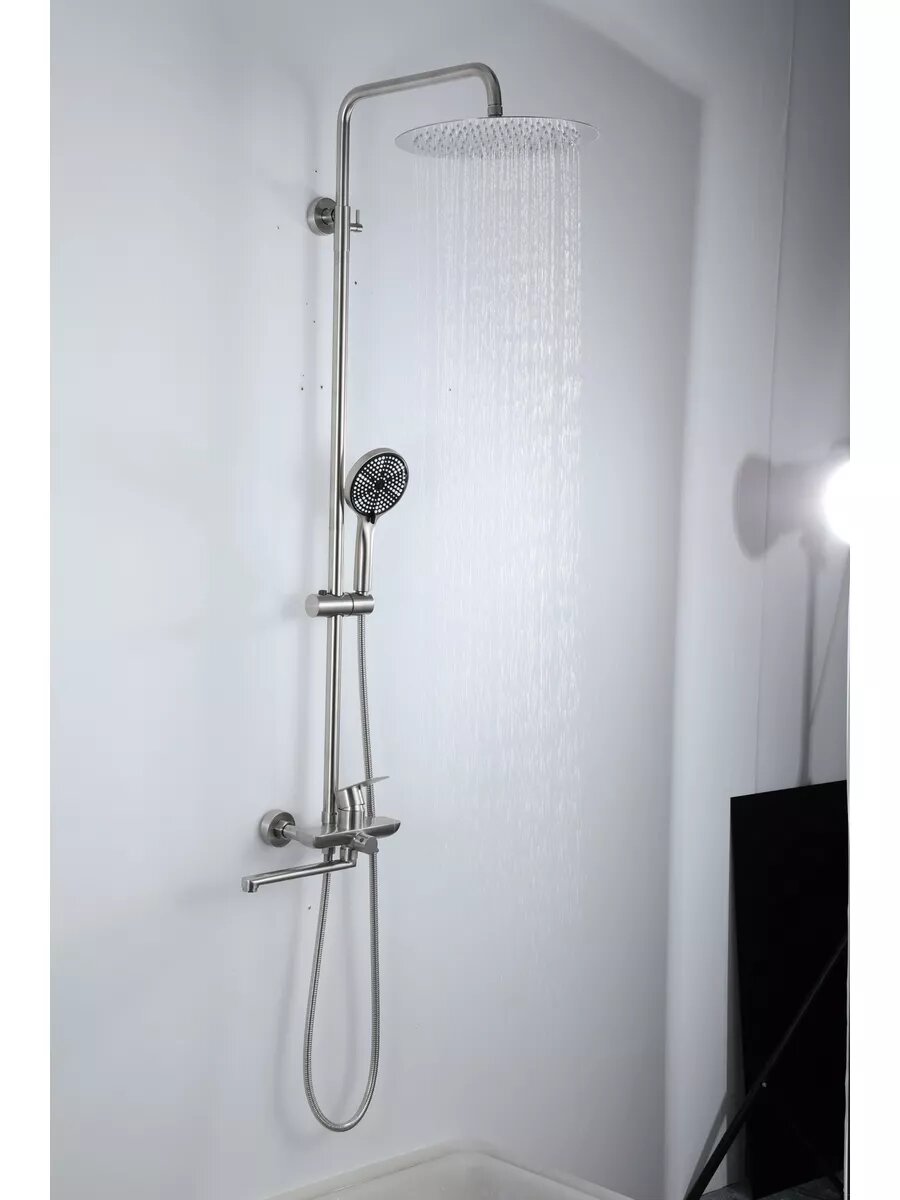 Душевая стойка со смесителем Frap F24806 с тропическим душем, цвет сатин