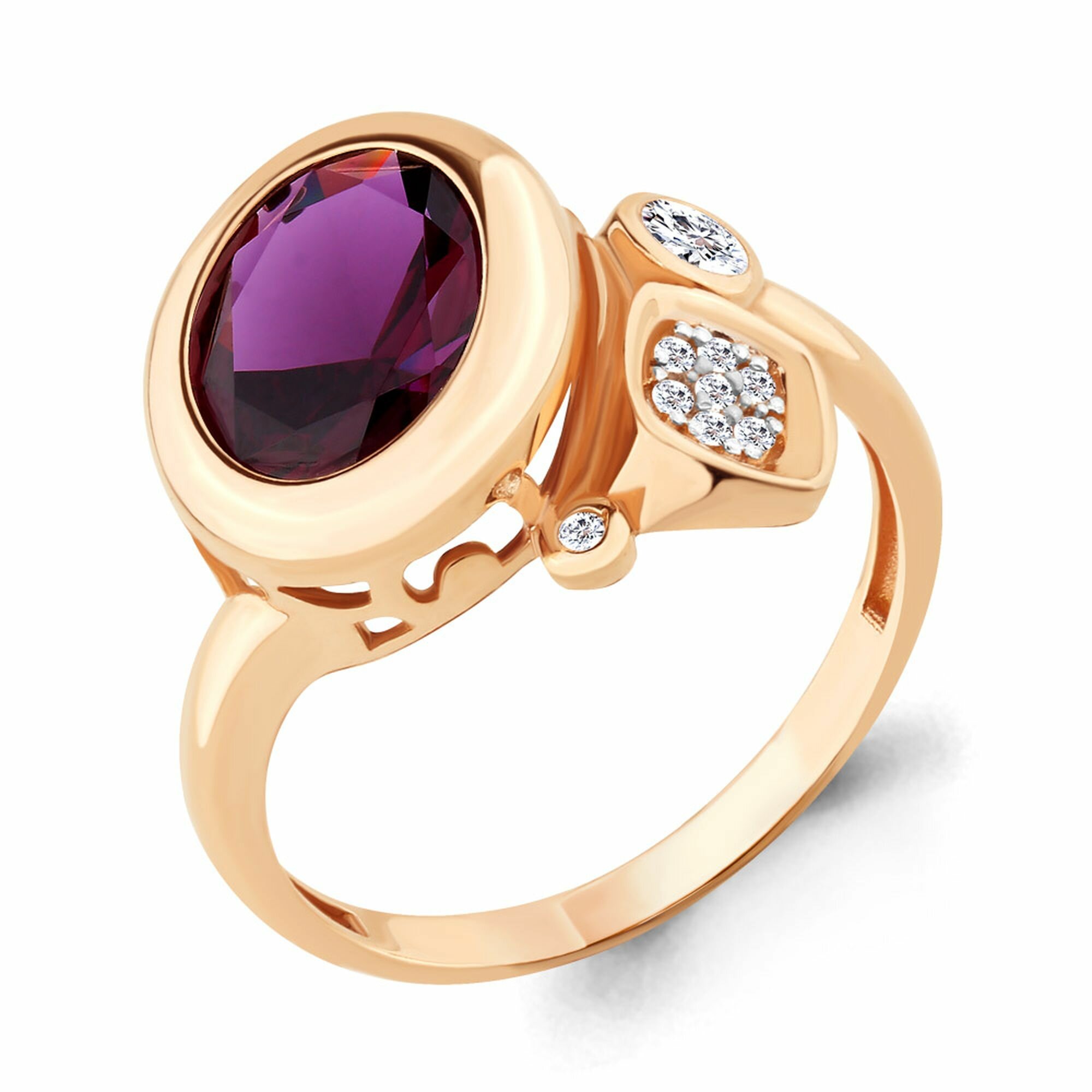 Кольцо, серебро, 925 проба, золочение, фианит, аметист