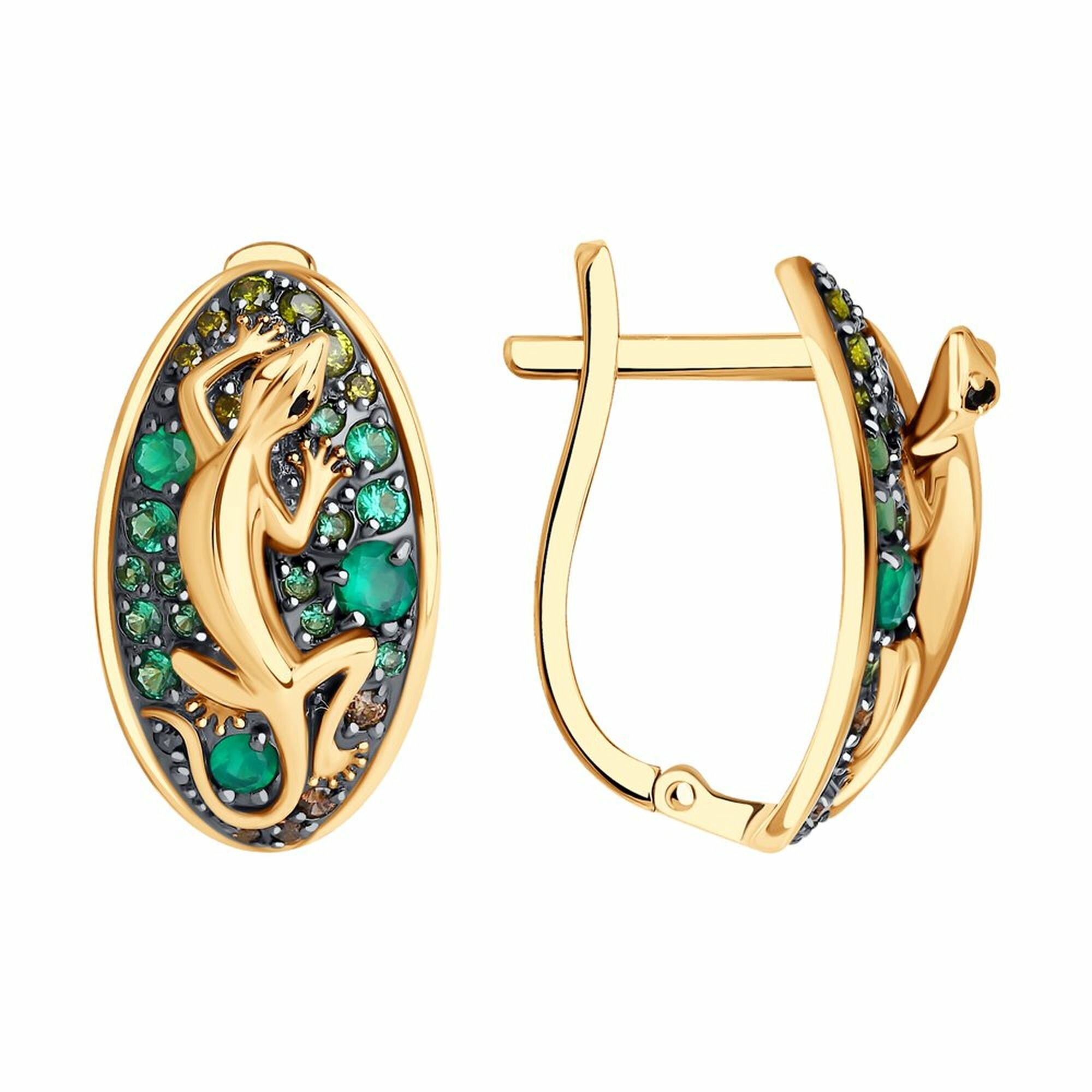 Серьги, красное золото, 585 проба, фианит, агат