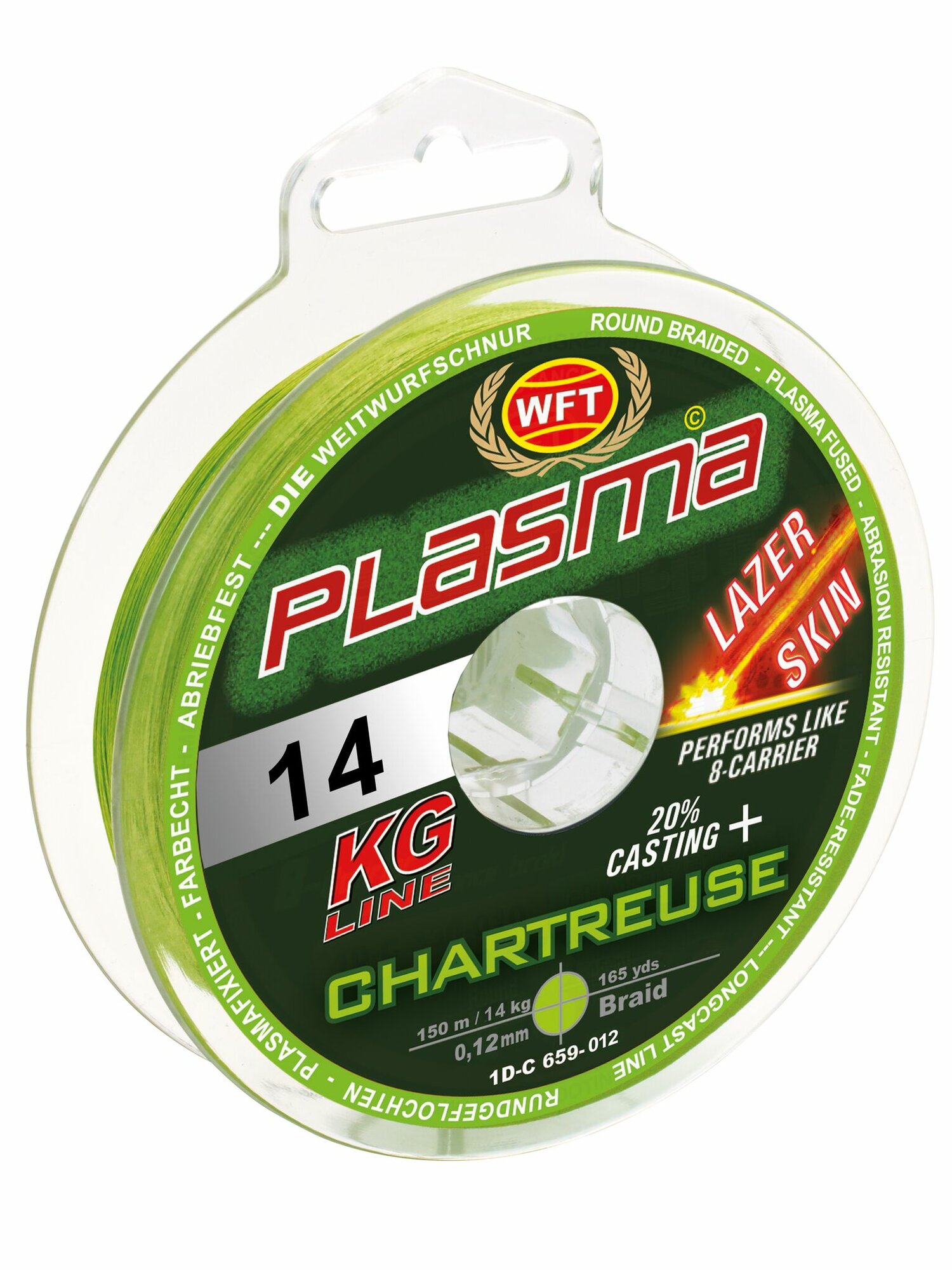 Леска плетёная WFT KG PLASMA LAZER SKIN Chartreuse 150/012