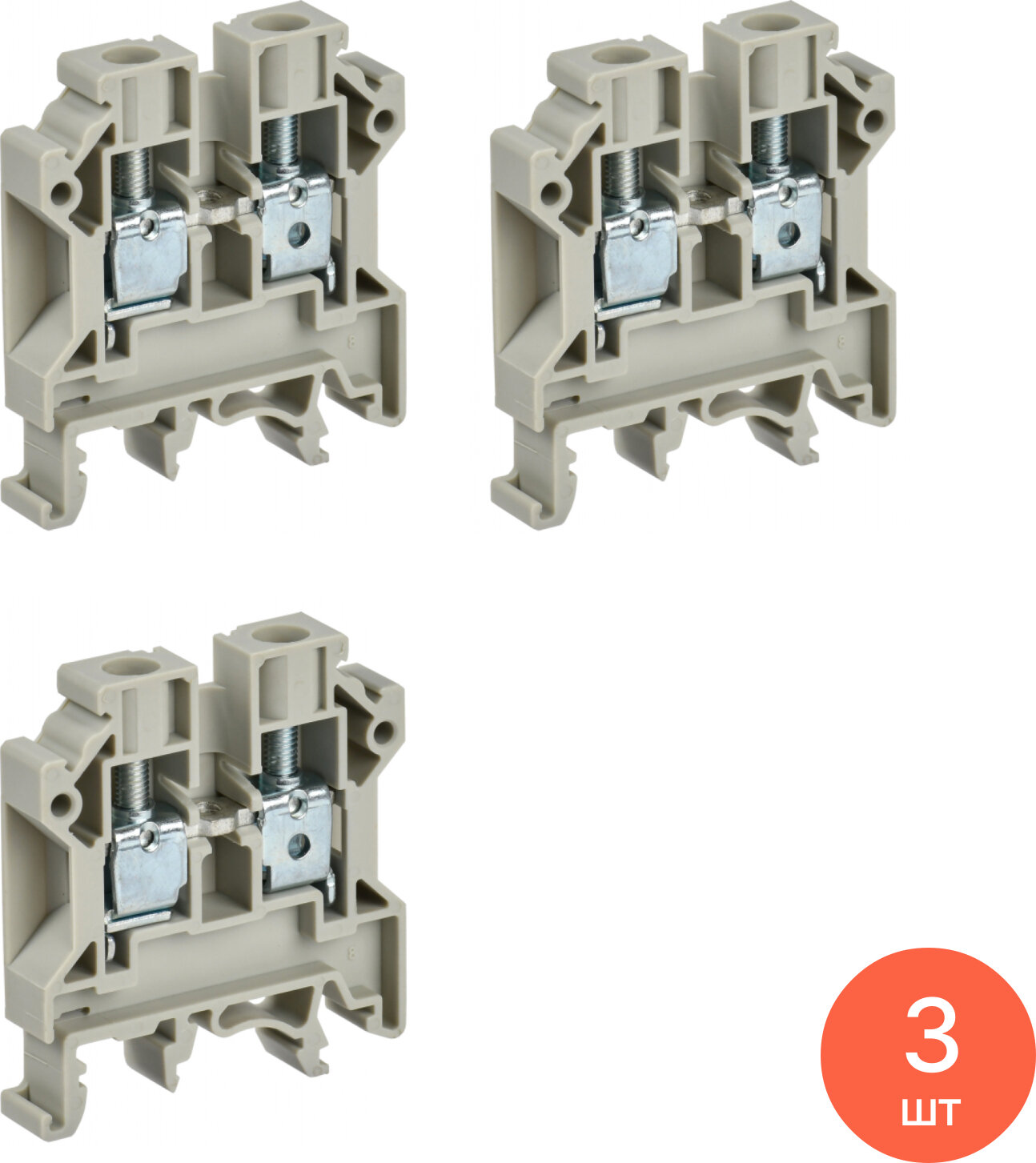 Клемма для проводов IEK / ИЭК CTS 6мм2 корпус огнеупорный пластик, серая, 43х8мм, 1шт. / зажим (комплект из 3 шт)