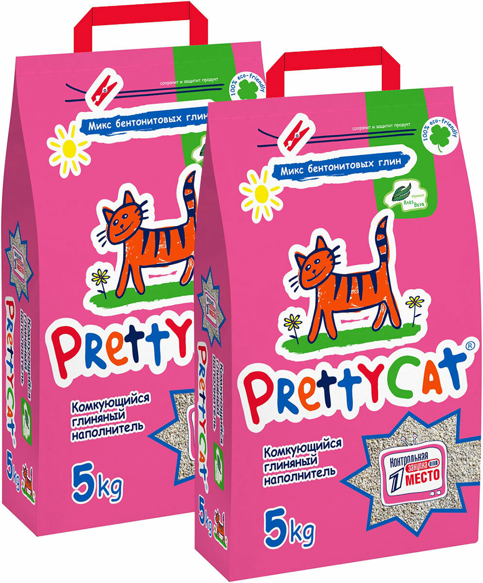 PRETTY CAT EURO MIX наполнитель комкующийся для туалета кошек с ароматом алоэ (5 + 5 кг)