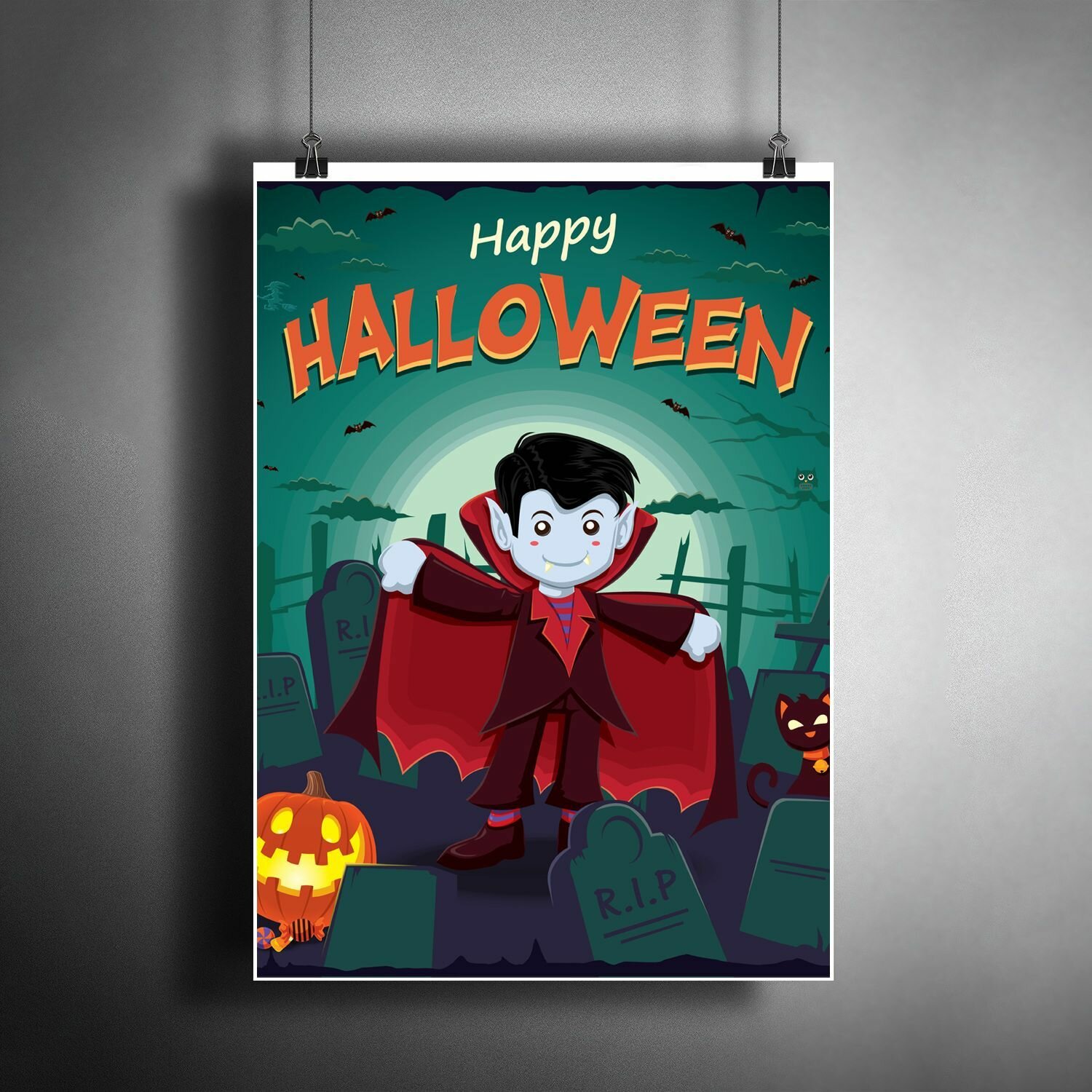 Постер плакат Вампир для вечеринки Хэллоуин Halloween A3 (297 x 420 мм)