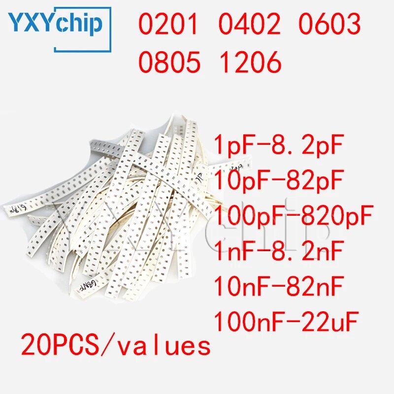 Комплект конденсаторов YXYchip SMD 0201 0402 0603 0805 1206 20шт 1206 10pF-82pF