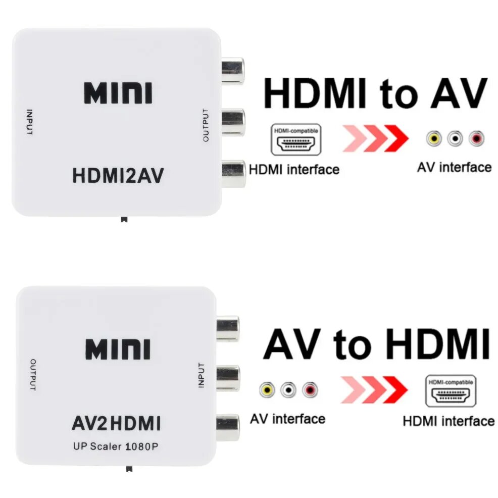 Преобразователь AV RCA на HDMI Продукт A White, AV to HDMI
