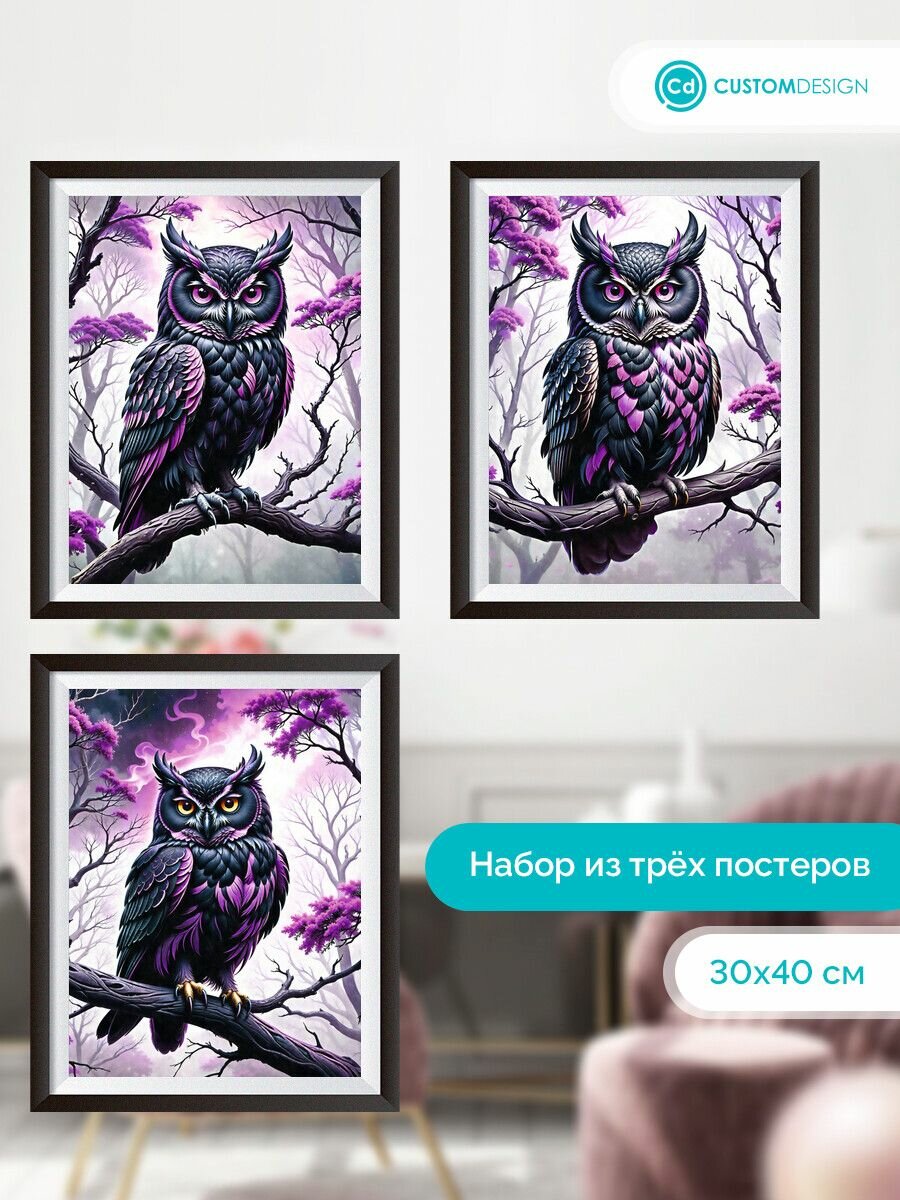 Постеры на стену для интерьера Сова 30х40 см 3 штуки