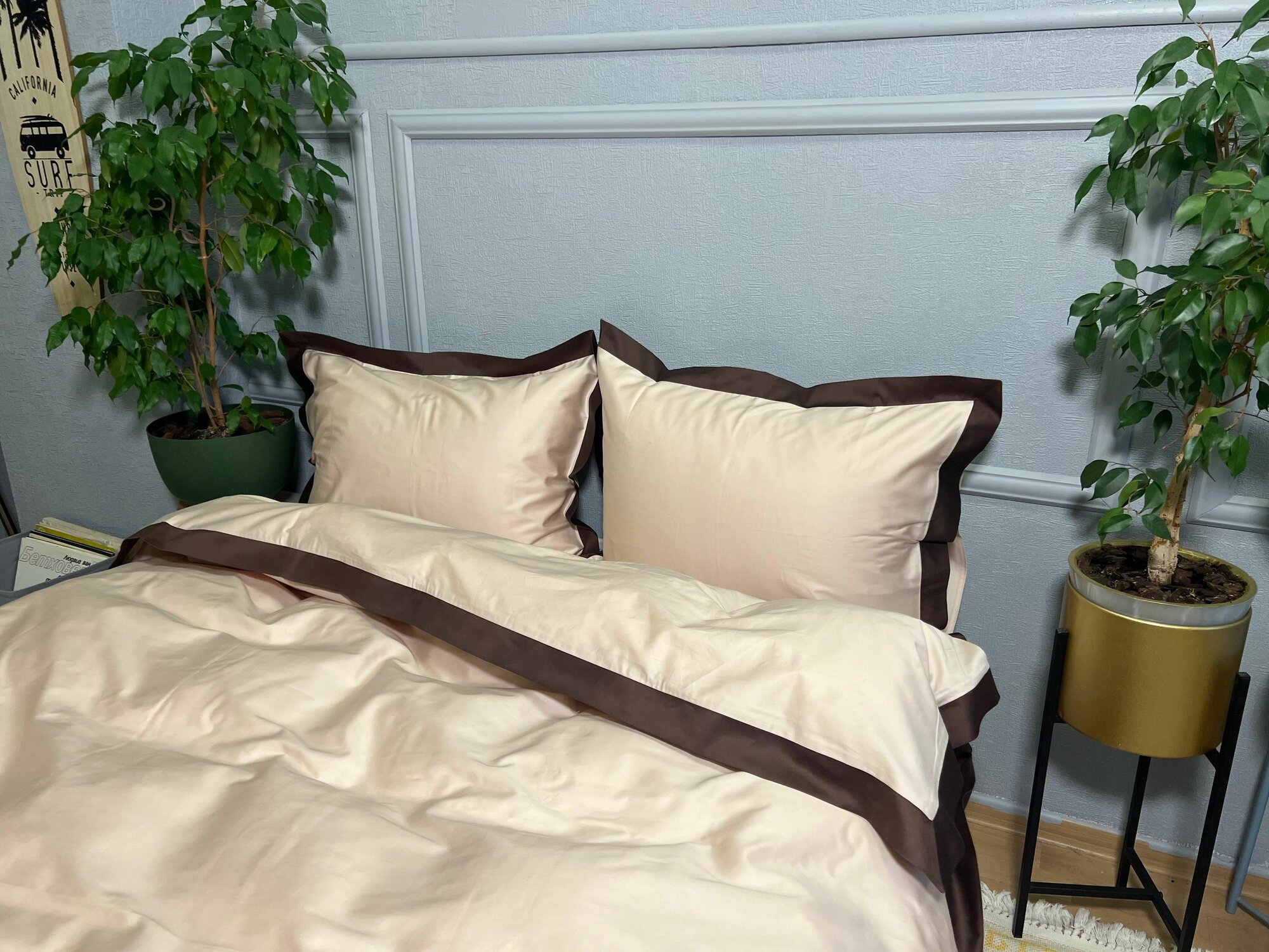 Комплект постельного белья с шоколадными ушками "Жемчуг", 2х спальный, Египетский хлопок, наволочки 50x70