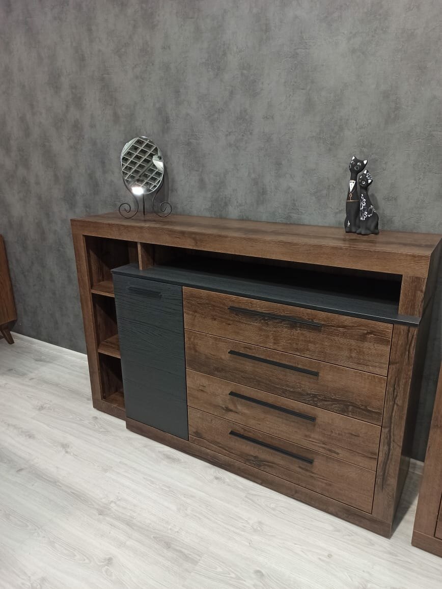 Комод Bellevue Благородный дуб, 4 ящика, декоративная ниша, 161 см x 43 см x 107 см