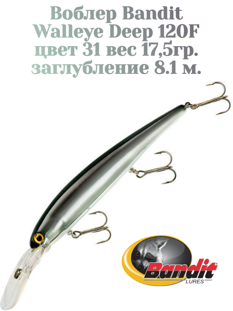 Воблер Bandit Walleye Deep 120F original цвет 31 вес 17,5гр. заглубление 8.1 м.