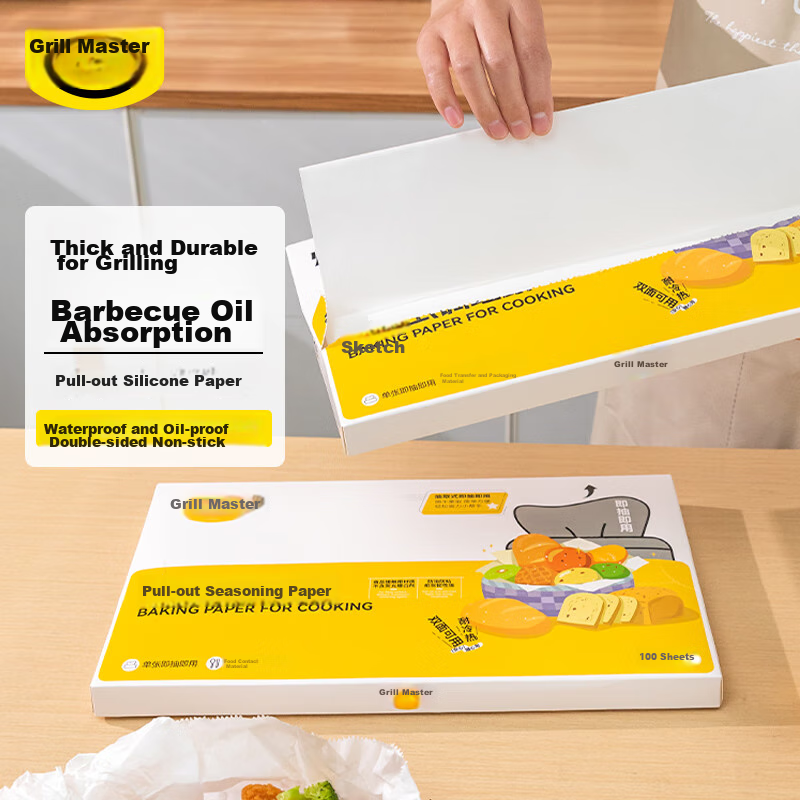 Kao Leshi Pull-Out Silicone Paper, Rectangular, 200 Sheets/27x30cm Boxed, for Food Contact, Home Use, Oven-Specific Paper