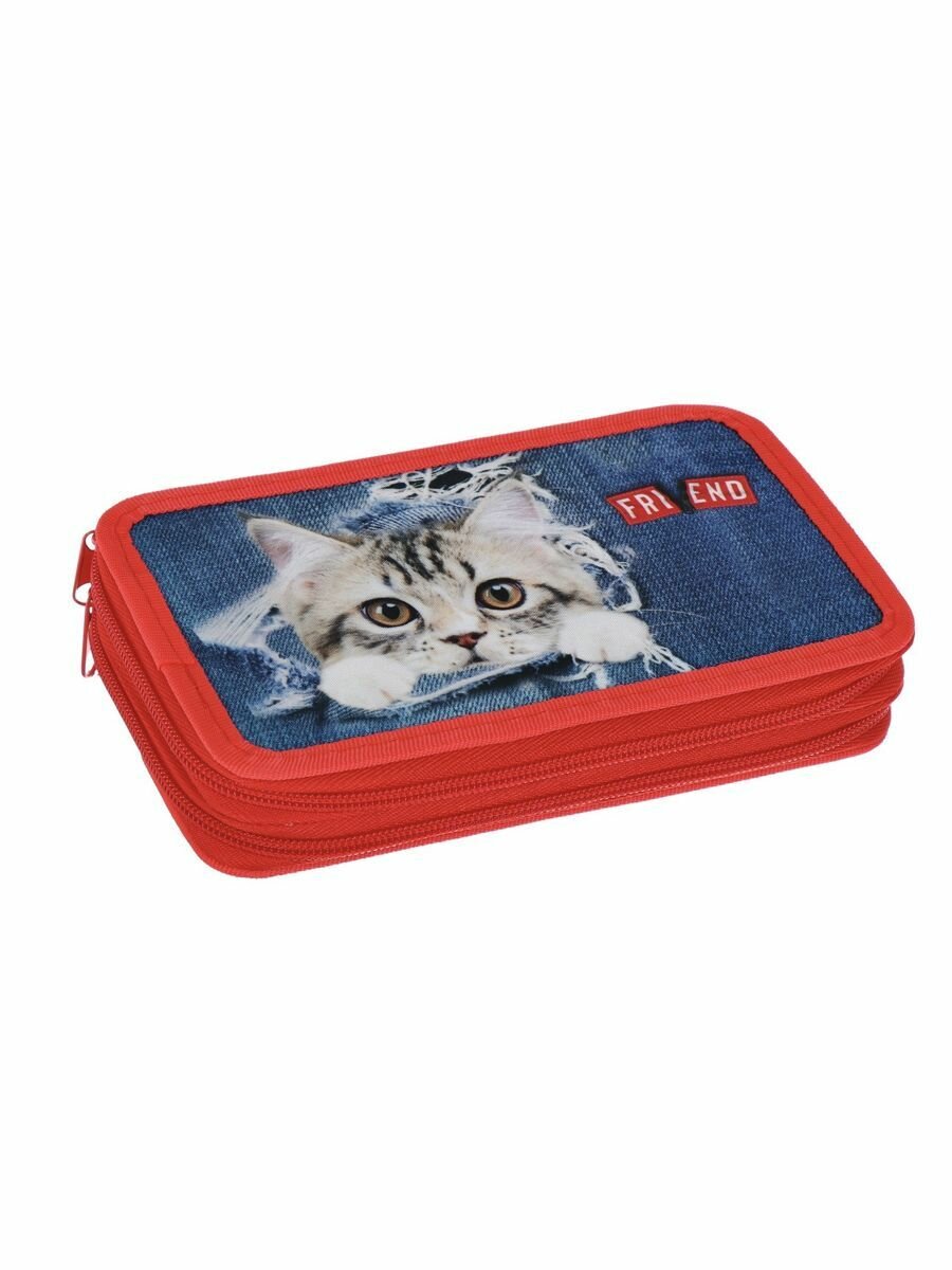 Пенал 2 отделения Оникс "Кот на джинсе",19*12 см.