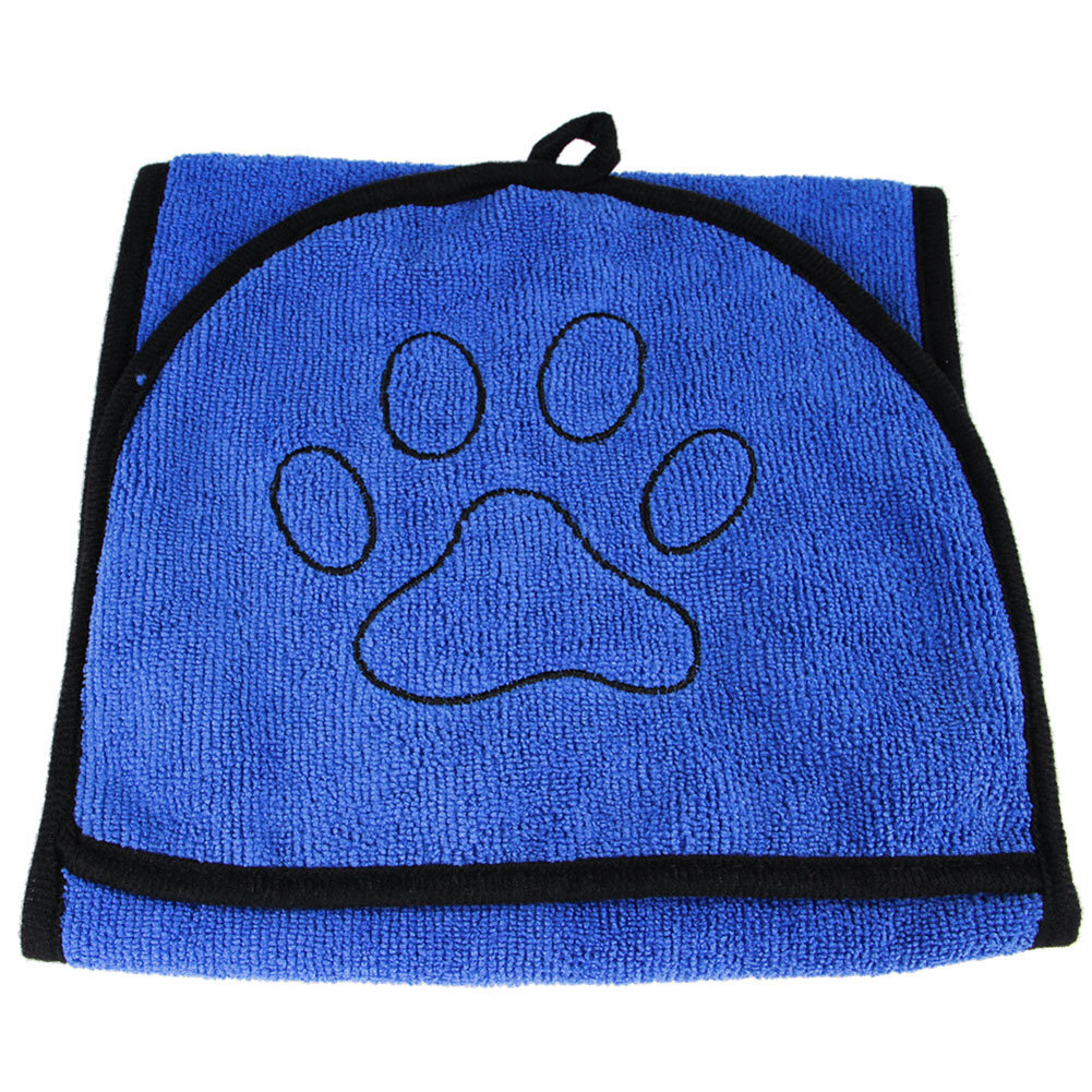 1Pc Pet Dog Bath Towel Super Absorbent Easy Drying Cat Shower Towels with Pocket (Blue)