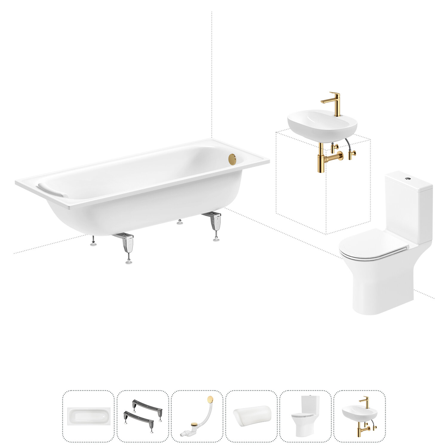 Стальная ванна 170х75 Sanitana BLB Europa 20220684R в наборе 6 в 1: металлическая ванна 170 х 75 см, ножки, слив-перелив, подголовник, унитаз, раковина с комплектом для подключения