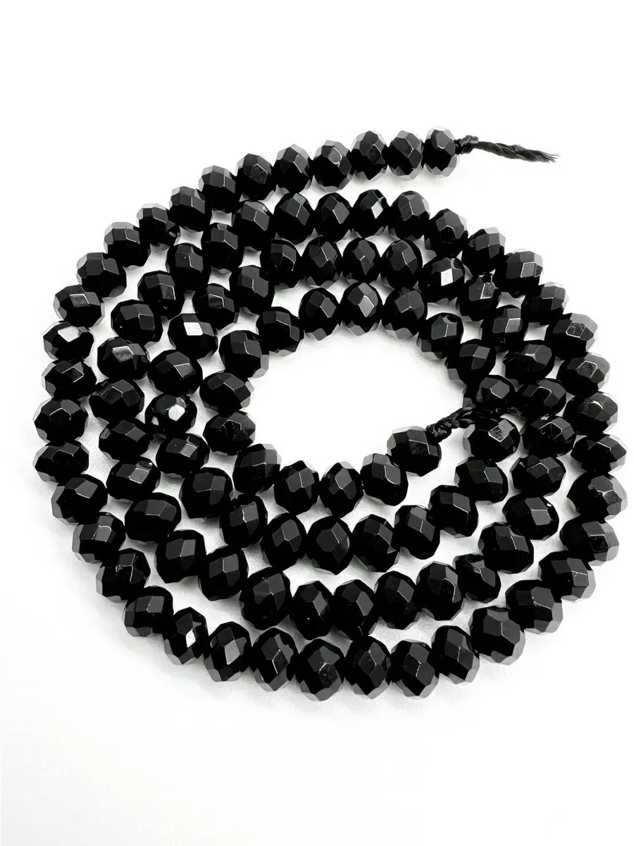 0625 Камешки агата черный рондель 3x4мм 1шт премиум качество