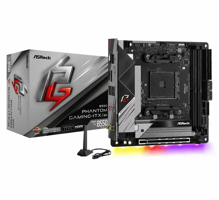 Материнская плата ASRock B550 Phantom Gaming -ITX/AX (B550 Phantom Gaming -ITX/AX) - AM4, AMD B550, 2xDDR4, 2xM.2, Mini-ITX