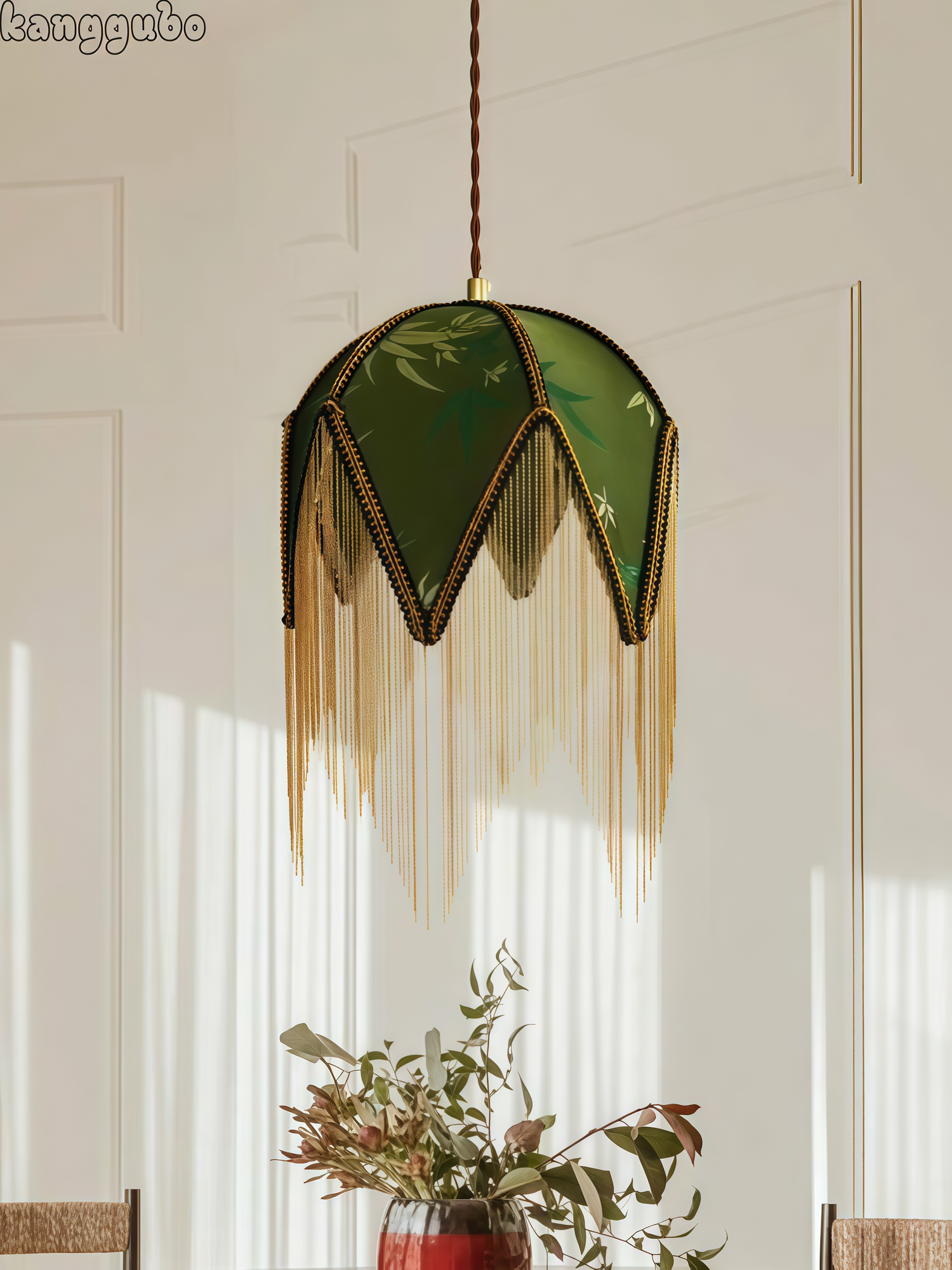 Люстра "Ретро", E27, ткань, железо, кисточки, 2 цвета, ручная работа