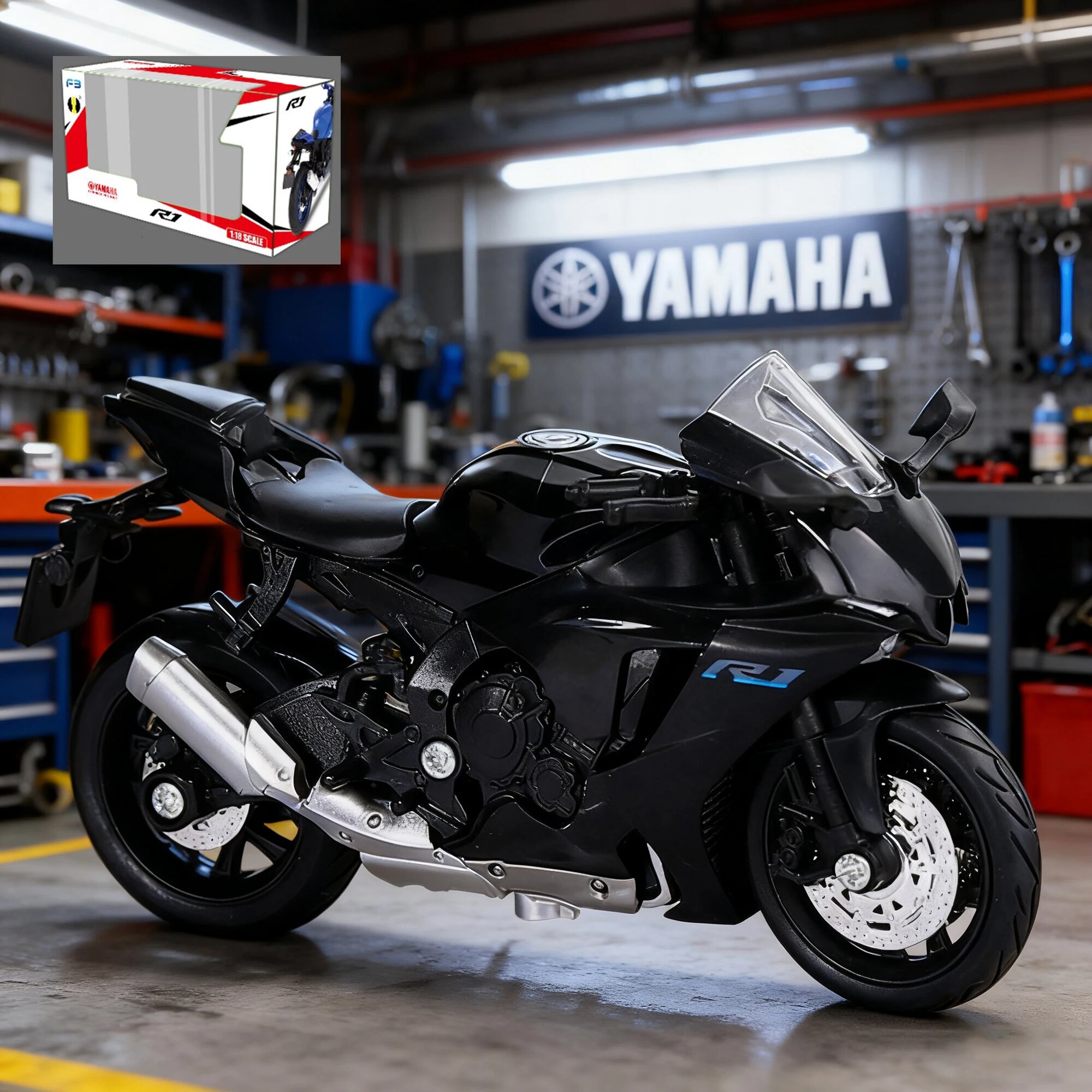 Мотоцикл Welly 1:18 YZFR1 черный, с коробкой