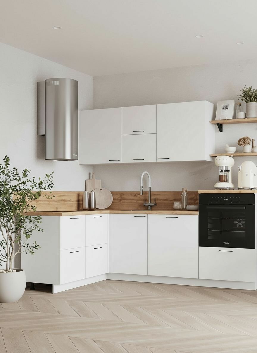 ARNIKA Кухонный гарнитур со столешницей "Дакия" угловой 1,5м*2,25м (с пм) , цвет белый, фасад пленка ПВХ