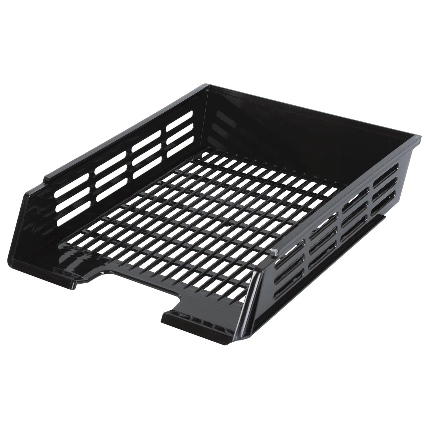 Лоток горизонтальный для бумаг BRAUBERG "Basic", А4 (36027075 мм), с пазами, сетчатый, черный, 237011