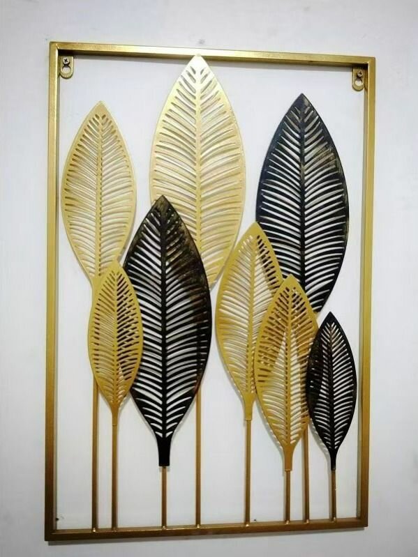 Декорация настенная интерьерная Листья, картина из металла, декор для дома из золота,