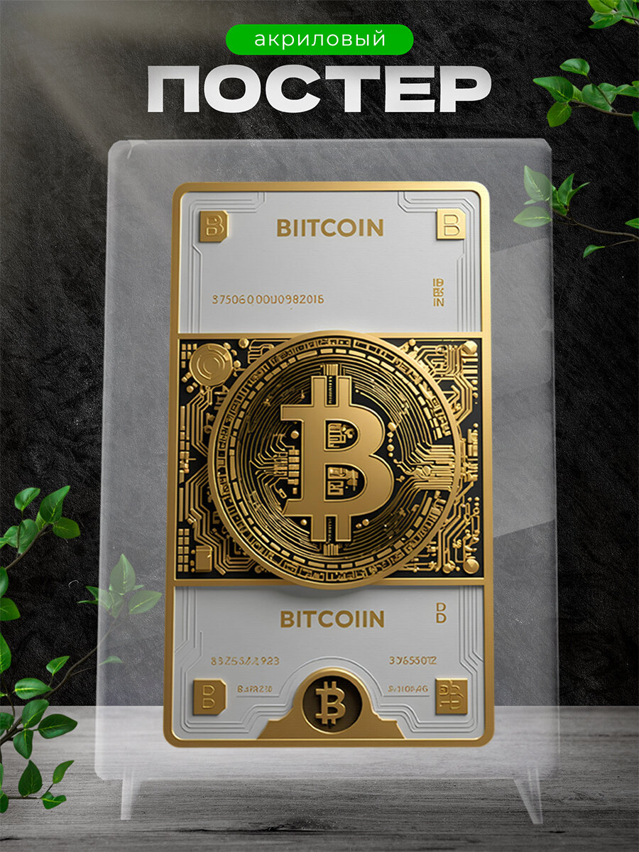 Акриловый постер, открытка на подставке с цветным принтом биткоин