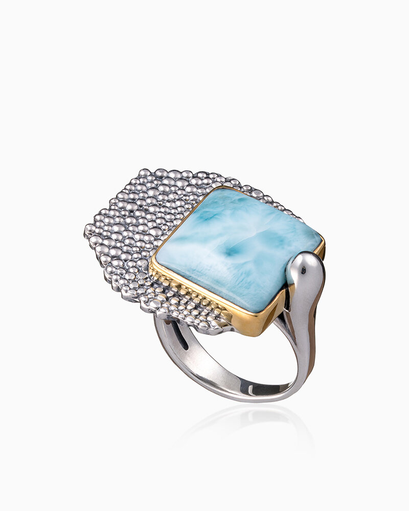 Кольцо, серебро, 925 проба, ларимар