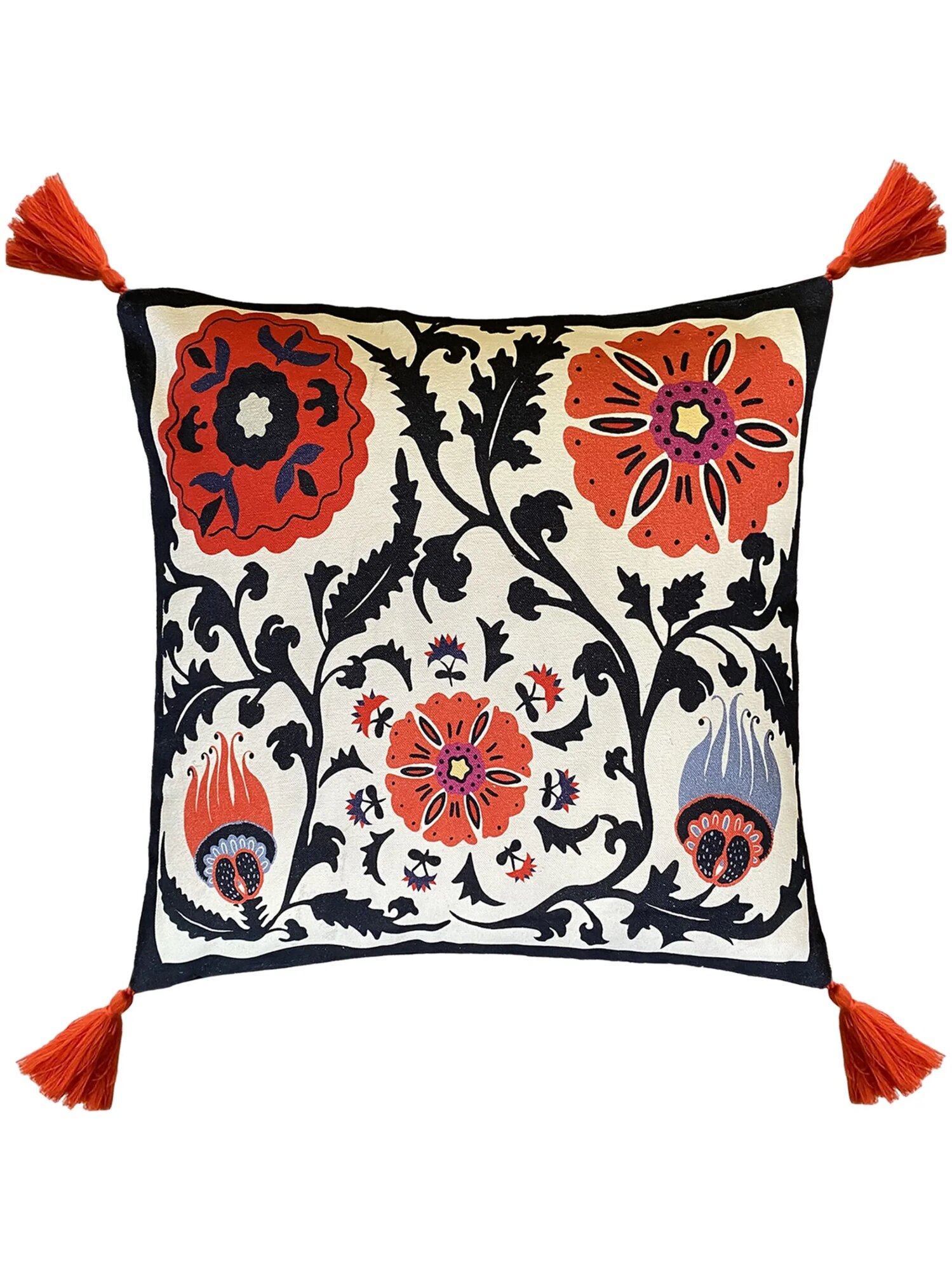 Подушка с цветочным принтом и кисточками (50 x 50 см), OneSize , white