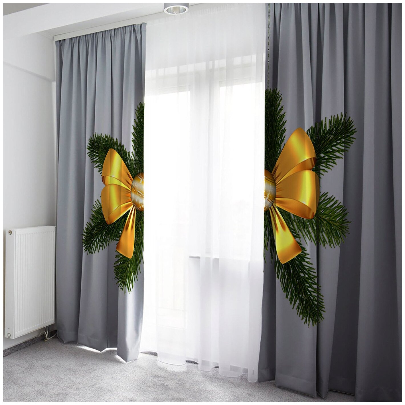 Фотошторы из габардина новогодние Good Room, 290x260 см.