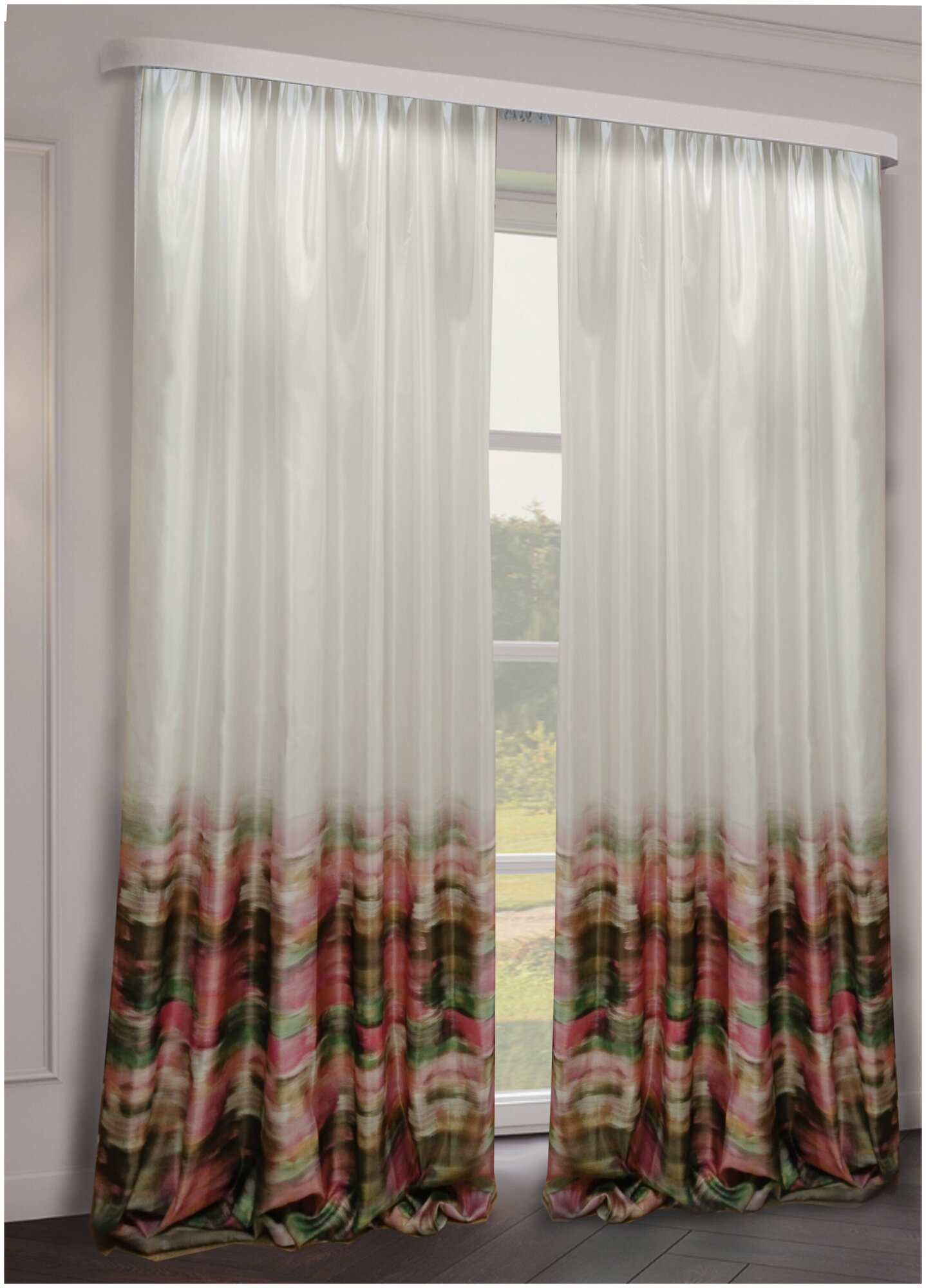 Шторы+ catstil+ шторы "Вайт-аут" для кухни, спальни, гостиной, десткой+шторы плотные белого цвета с ярким принтом в нижней части изделия "Акварель" розовый